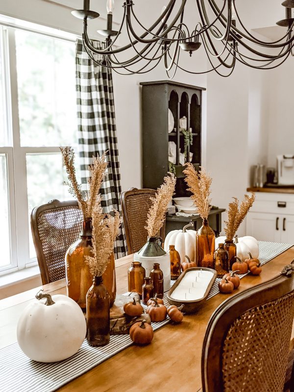 Vintage Farmhouse Tablescape for Fall - White & Woodgrain