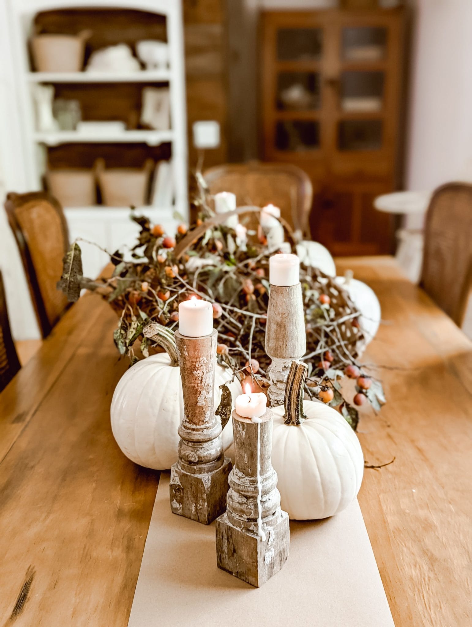 How to Style an Antique Harvest Basket for Fall - White and Woodgrain