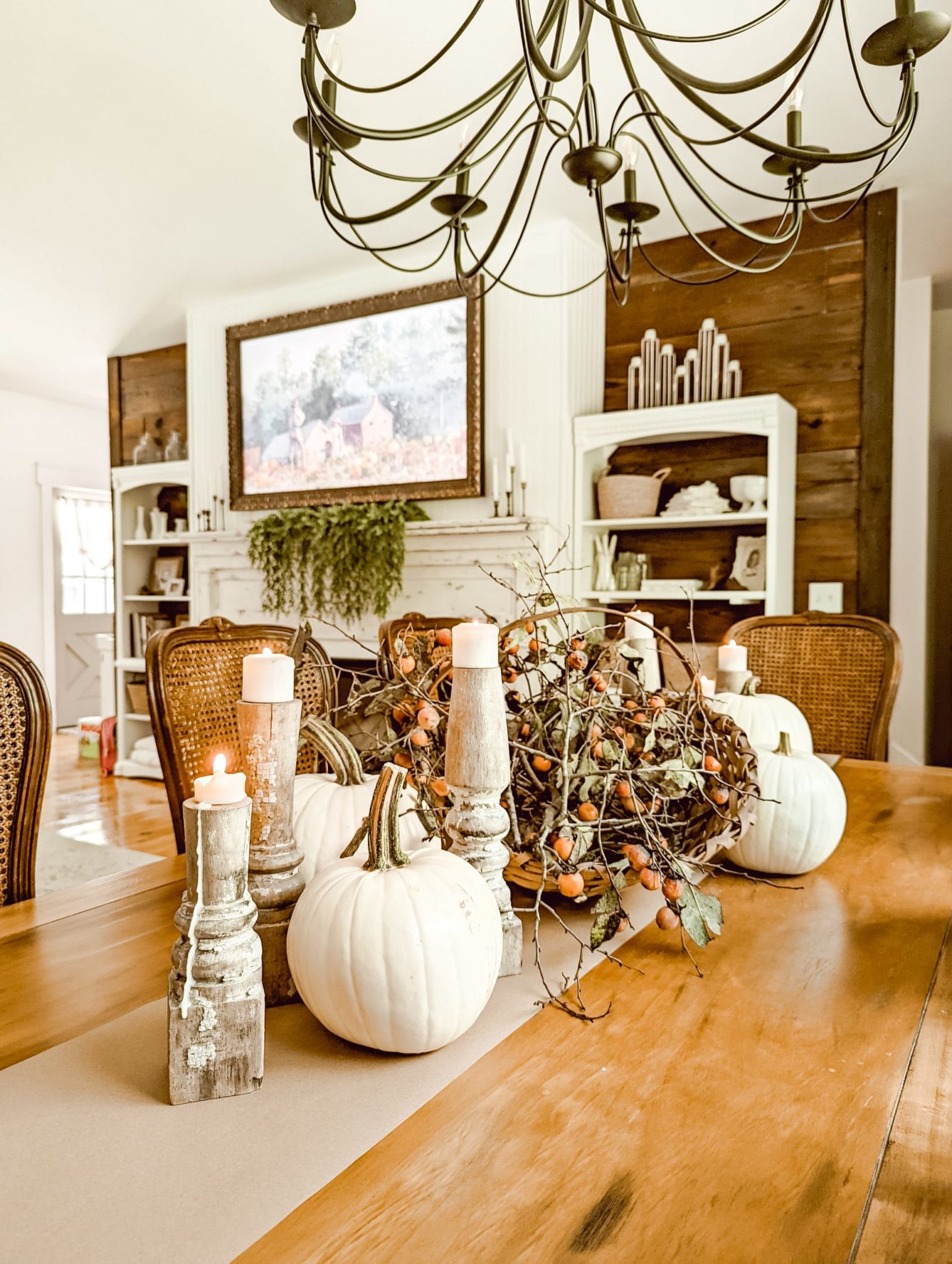 How to Style an Antique Harvest Basket for Fall - White and Woodgrain