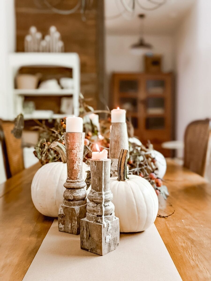 How to Style an Antique Harvest Basket for Fall - White and Woodgrain