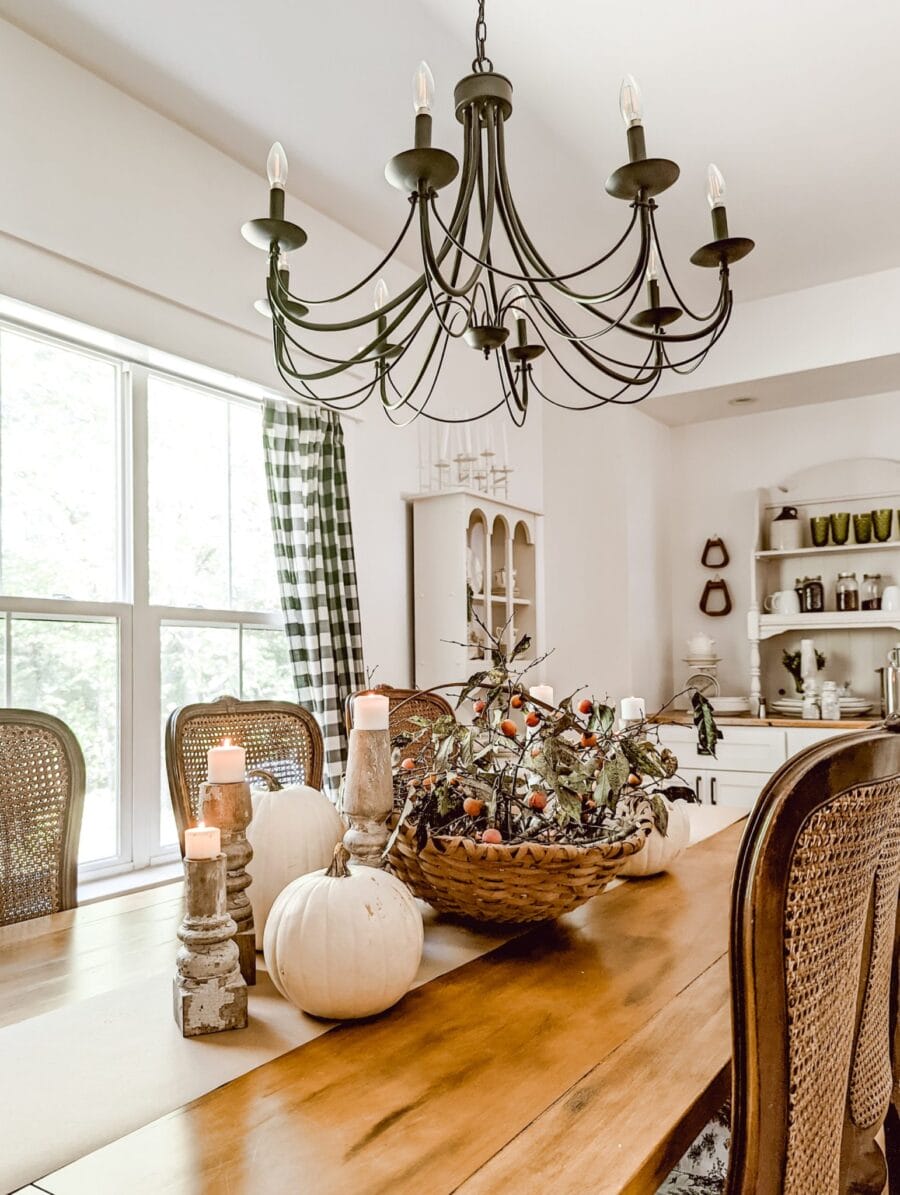 How to Style an Antique Harvest Basket for Fall - White and Woodgrain