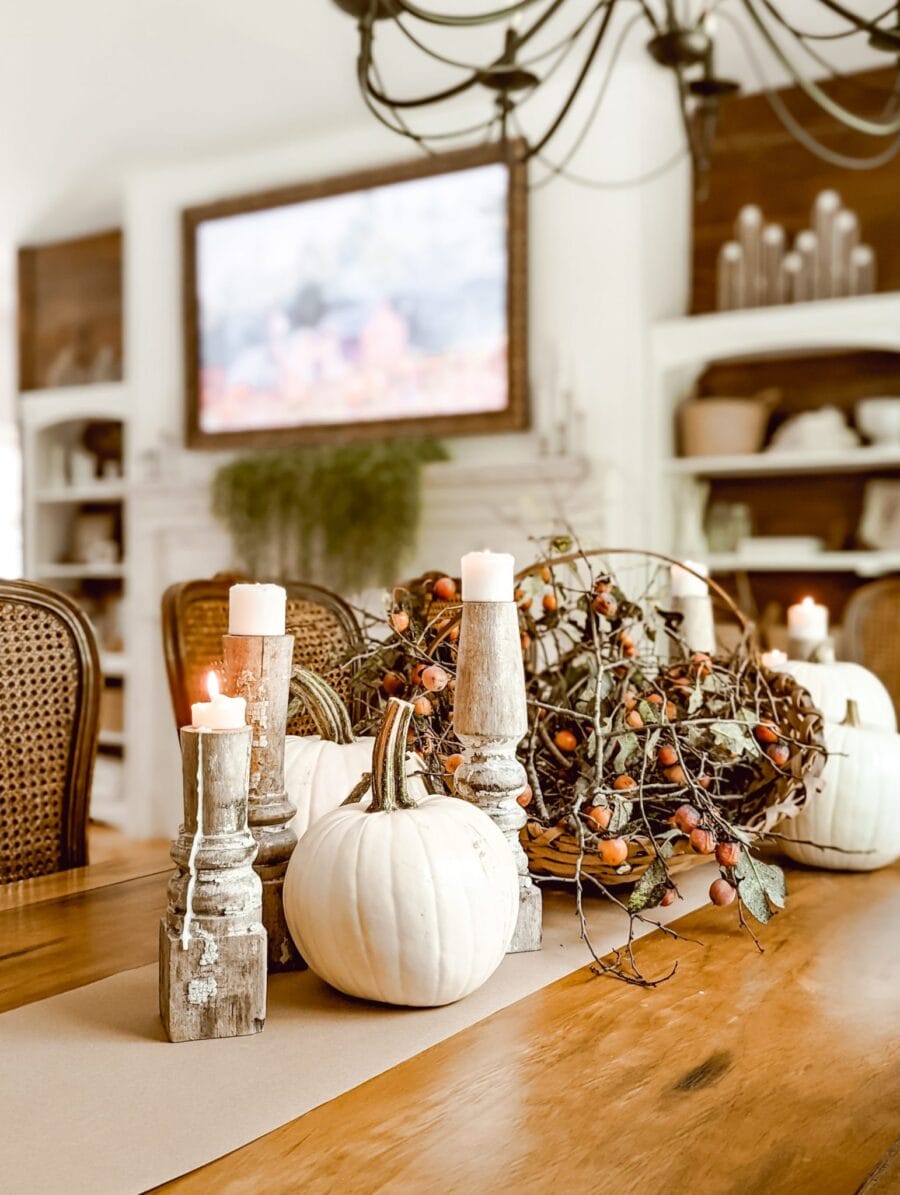 How to Style an Antique Harvest Basket for Fall - White and Woodgrain